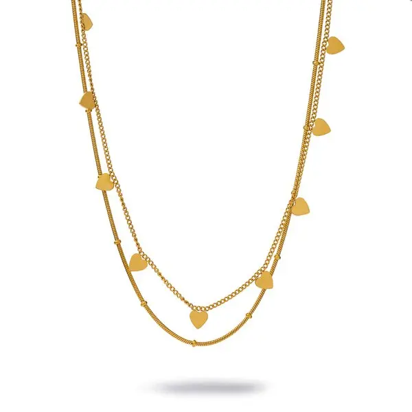 EBRU JEWELRY En Hearts Layered Charm Necklace - Gold