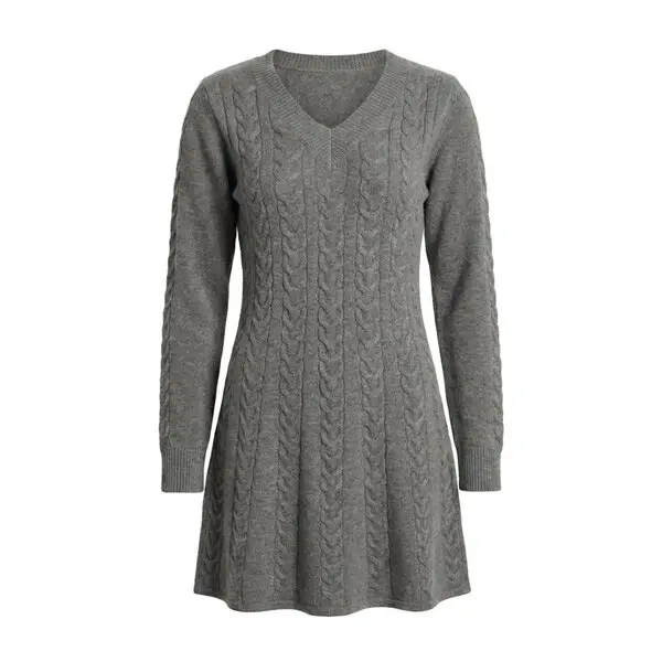 MODENAIRE Cable Knit Dress Sculpted Texture - Grey