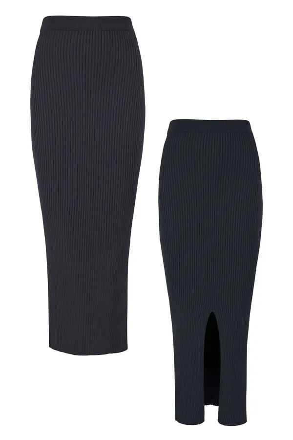SALANIDA Madonna Ribbed-knit Midi Skirt *reversible - Black