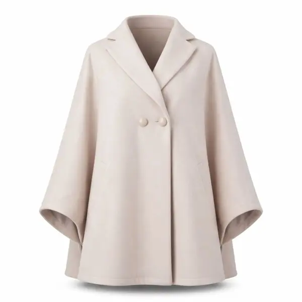 NIKKA PLACE Wool Poncho Cape Coat With Buttons In Off - White