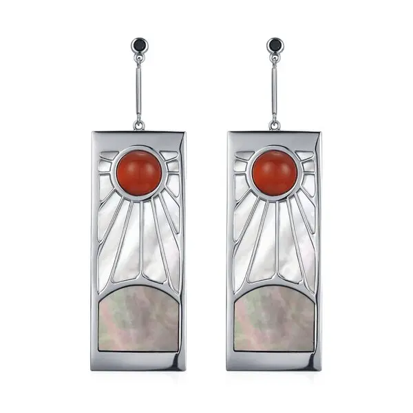 AZURA JEWELRY NEW YORK Demon Slayer Hanafuda Earrings White Gold Vermeil - Silver