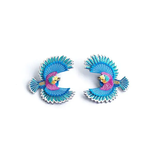 NANA WATANABE Flying Bird Layered Embroidered Earrings - Blue