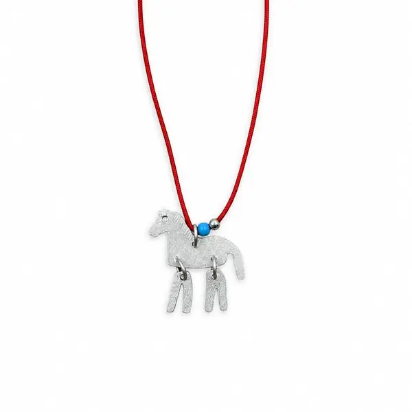 THE PHEIA Horse On Red String Necklace - Silver