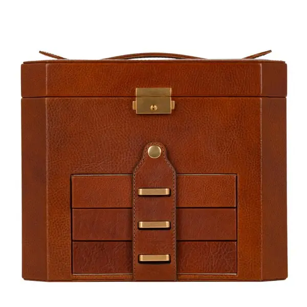 TIME RESISTANCE Large Leather Jewelry Box A Handful Of Dust Cognac Matte - Brown