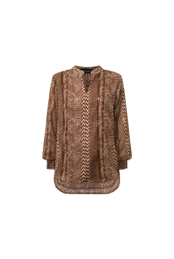JAMES LAKELAND Sequin Animal Print Blouse - Brown