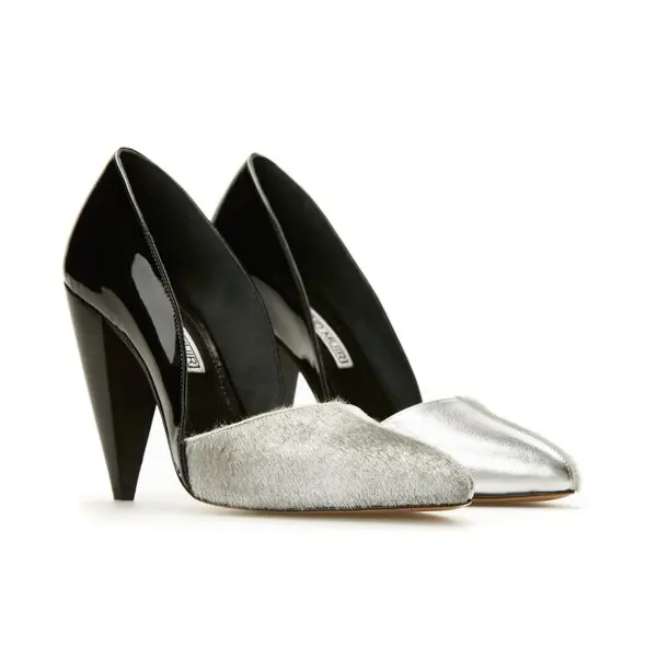 ROSAMUND MUIR LONDON Black / Silver Romera Black Patent & Silver Duo Texture Heels - Black/silver