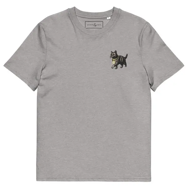 ANCHOR & CREW Heather Cool Cat Actual Life Organic Cotton Embroidered T-shirt - Grey
