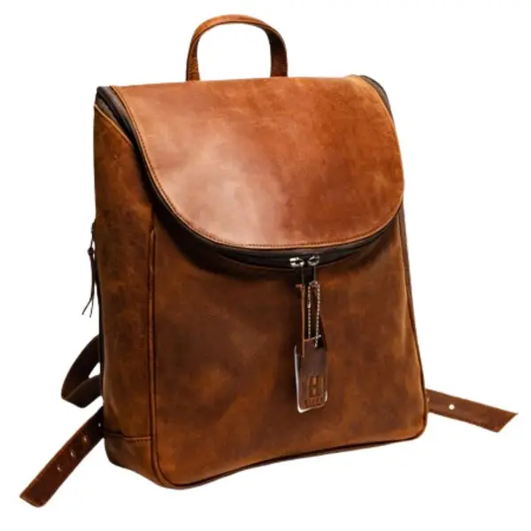 HIDES LEATHER CO. Minimal Handmade Genuine Leather Backpack Kelly - Brown