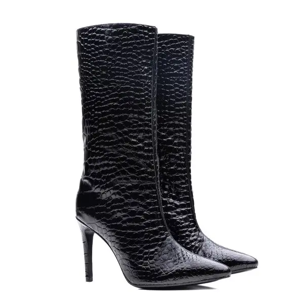 ROSAMUND MUIR LONDON Freda Crocodile Print Boots - Black