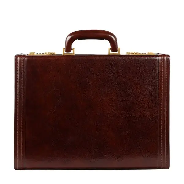 TIME RESISTANCE Leather Attaché Case Briefcase Fatherland - Brown
