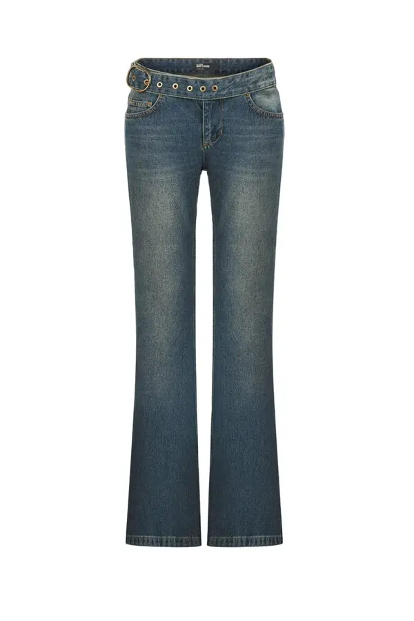 NOCTURNE Belted Denim Flare Trousers