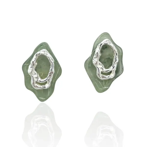 BIO-TRIMMINGS Pascal Statet Earrings Emerald/silver - Green