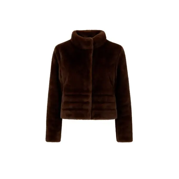 TANTRA SPAIN SL Synthetic Fur Jacket With Clip Fastening And Side Pockets - Brown