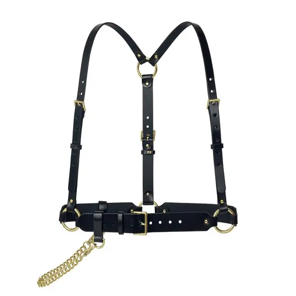 HAUTE CUIR Chained Leather Body Harness - Black