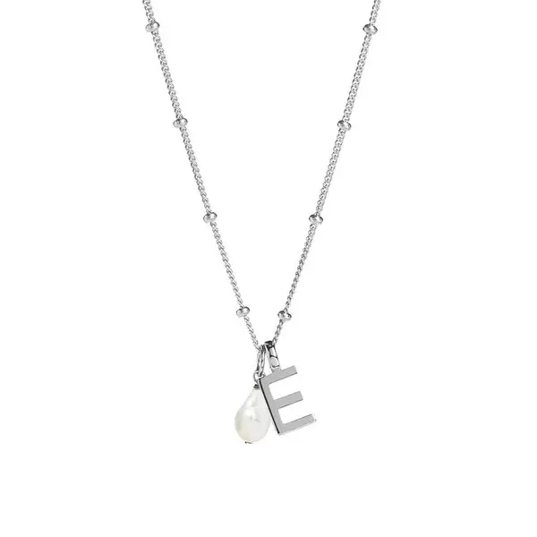 MURU Letter & Freshwater Pearl With Bead Chain - Silver