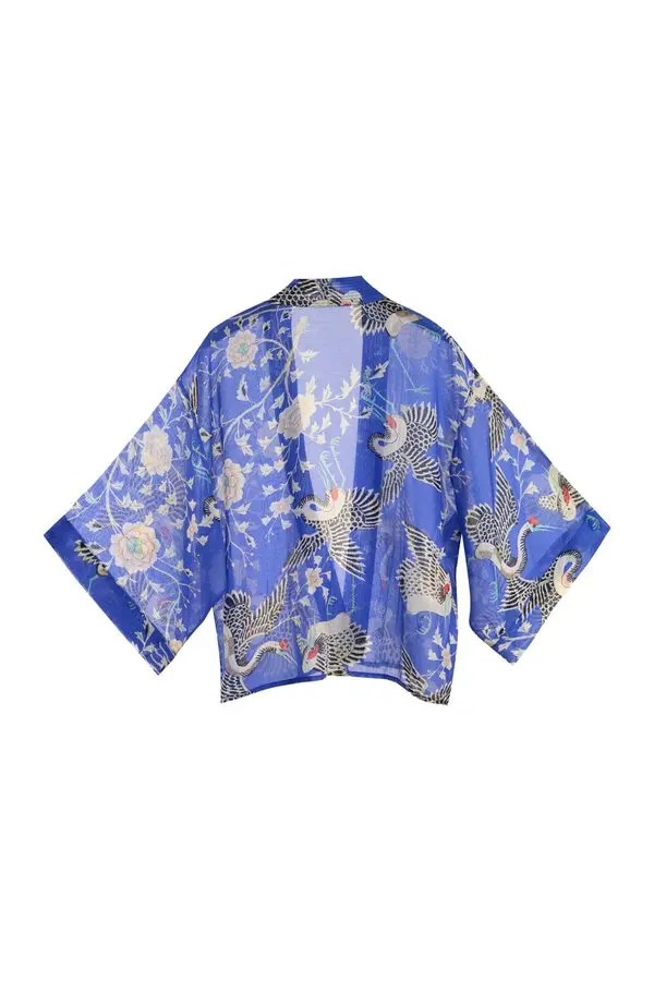 ARTEMIS MUSE Electric Dynastic Bird Print Light Weight Kimono - Blue