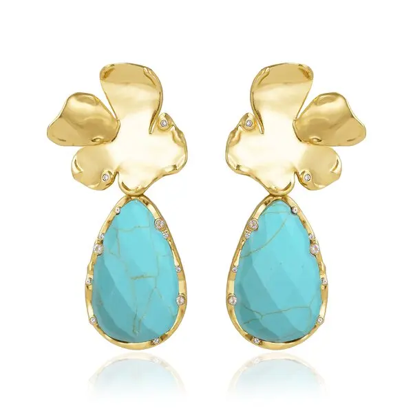 RARE MATTERS JEWELRY Golden Flora Statet Turquoise Drop Earrings - Blue
