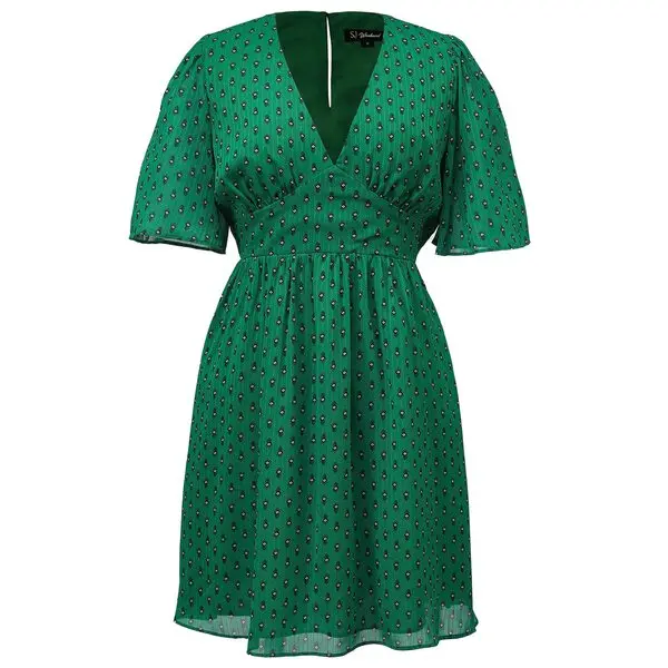 SMART AND JOY Fit-and-flare Triangle Waistband Printed Dress - Green