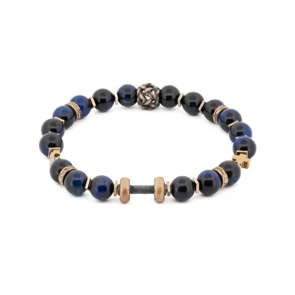 EBRU JEWELRY Gold / Blue Blue Tiger's Eye Dumbbell Beaded Bracelet Blue - Gold/blue
