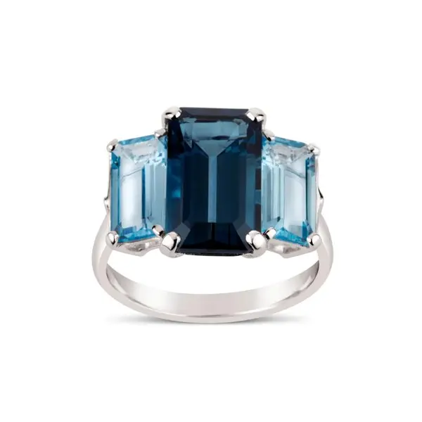 DINNY HALL Silver / Blue Trinny Trilogy London Blue Topaz & Swiss Blue Topaz Ring - Silver/blue