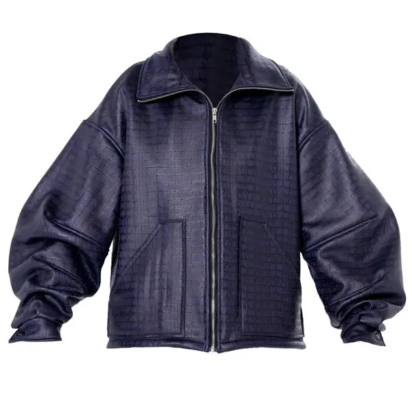 METAMORPHOZA Blue / Black Oversized Croc-effect Jacket In Blue - Blue/black