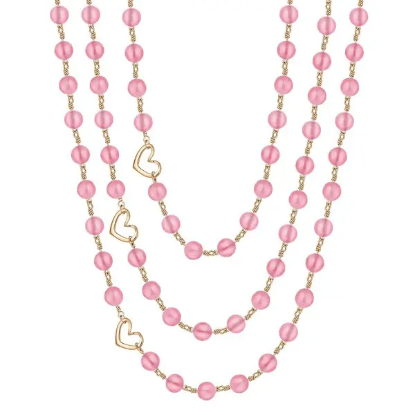 REJECTED HEARTS CLUB Rosado Glass Beaded Triple Necklace Socialite - Pink