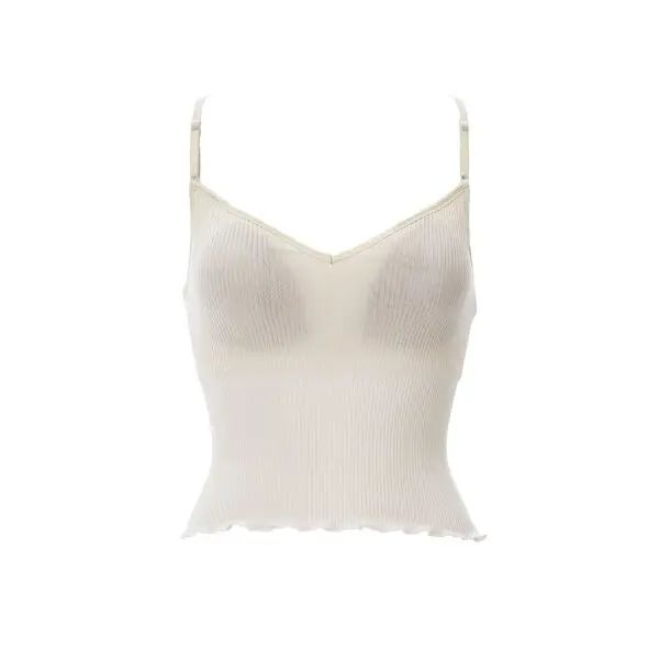 AROMATIQUE Ribbed Silk Cropped Camisole Ecru - White