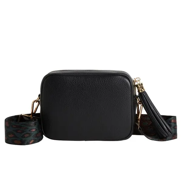 BETSY & FLOSS Verona Crossbody Tassel Bag With Teal & Brown Leopard Strap - Black