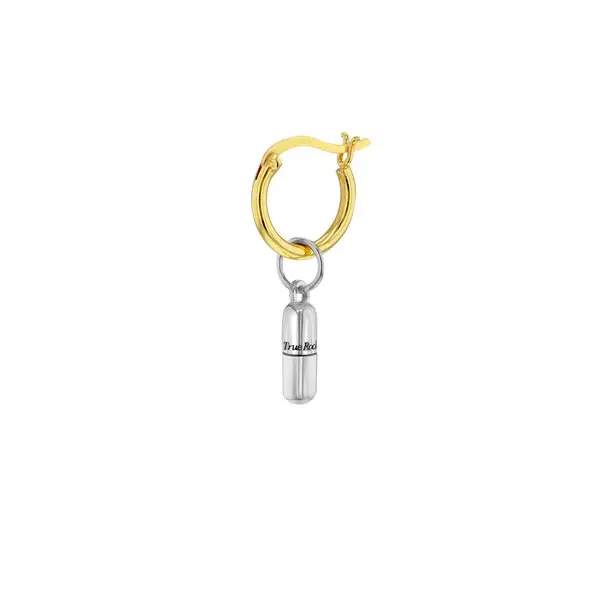TRUE ROCKS Gold / Silver Sterling Silver Mini Pill On A Gold Plated Hoop - Gold/silver