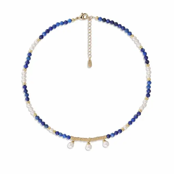 RETRO CHIC Gold / White / Blue Poseidon Necklace - Gold/white/blue
