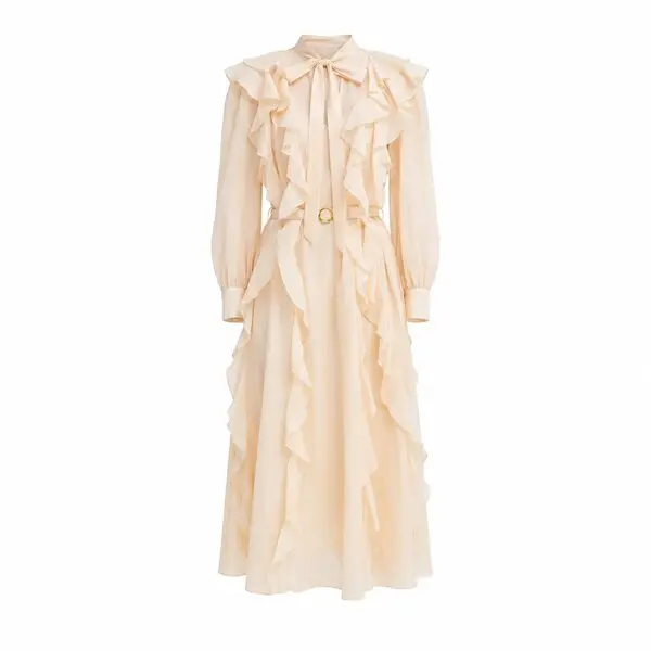 GEORGETTE Neutrals Soft Peach Ruffle Midi Dress - Orange