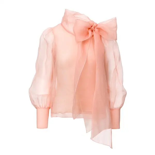 LITA COUTURE Sheer Organza Silk Blouse - Pink