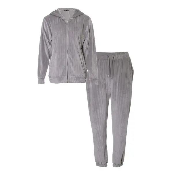 PRETTY YOU Velour Hoody Jogger Set - Grey
