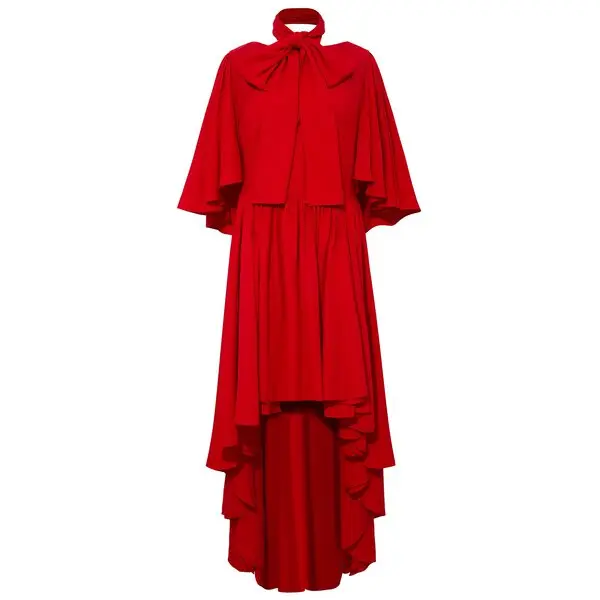 FEMPONIQ Bow Tie Neck Cape Sleeve Maxi Dress - Red
