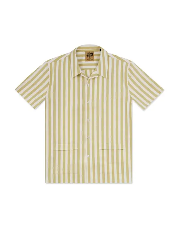 GRESHAM BLAKE Neutrals Ecru Stripe Bowling Shirt - Beige