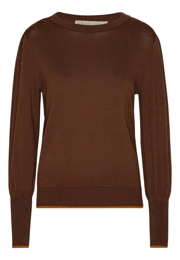 GROBUND Ingeborg Knit Blouse The One In With Contrasting Edge - Brown