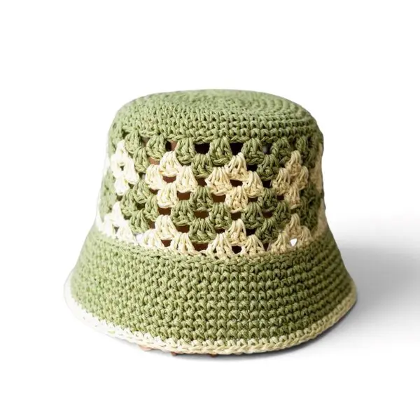 SPRINGMOONATELIER Neutrals Handmade Sage And Cream Crochet Bucket Hat – Lightweight Summer Style - Green