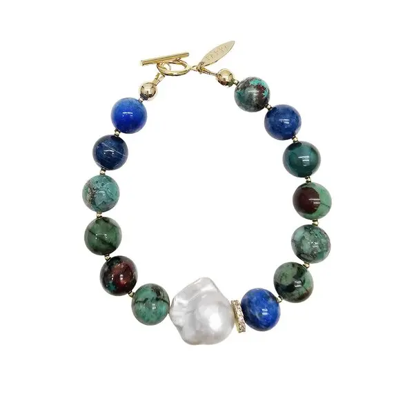 FARRA Phoenix Malachite With Baroque Pearls Bracelet - Green