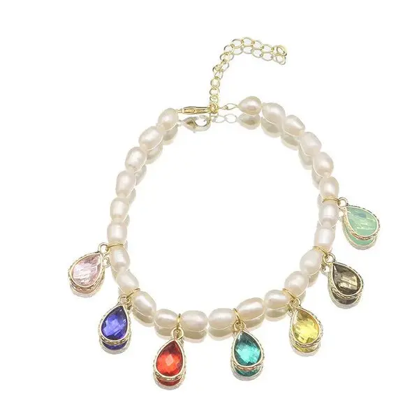 ANGEL BAROCCO Seeds Pearl Bracelet With Rainbow Charms - Gold