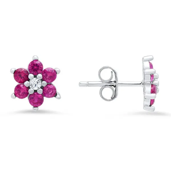 KYLIE HARPER Petite Ruby Floral Stud Earrings In Sterling Silver - Red