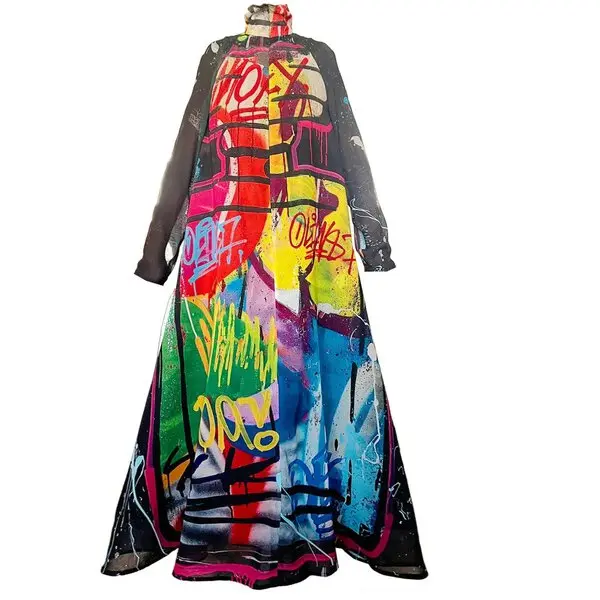 MAXJENNY Blue / Red A-shaped Maxi Dress Street Art - Blue/red
