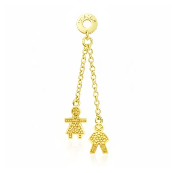 UNALOE Plated Sterling Silver Pavé Effect Double Chain Drop Earrings With Family Charms - Gold