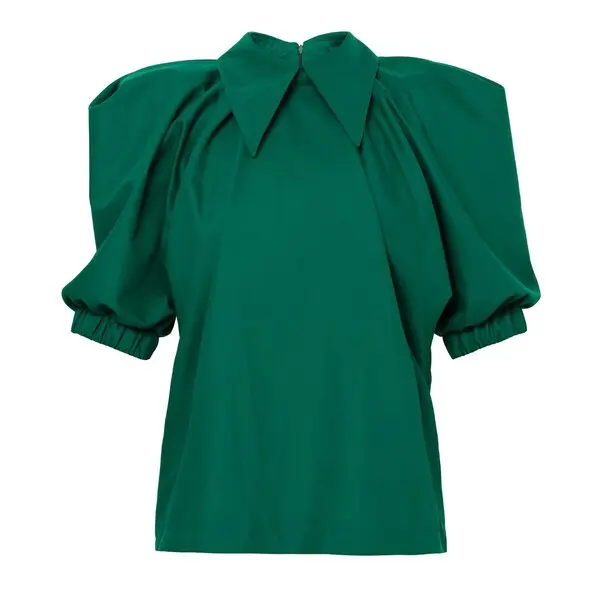 JULIA ALLERT Designer Puff Sleeve Blouse - Green