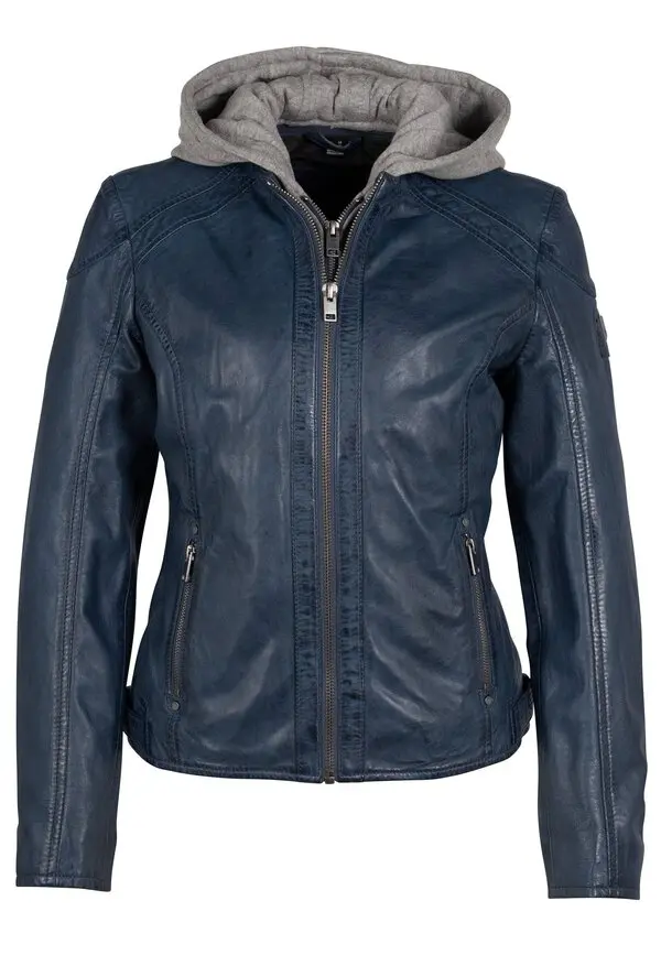 Mauritius Removable Hood Leather Jacket Allice - Blue