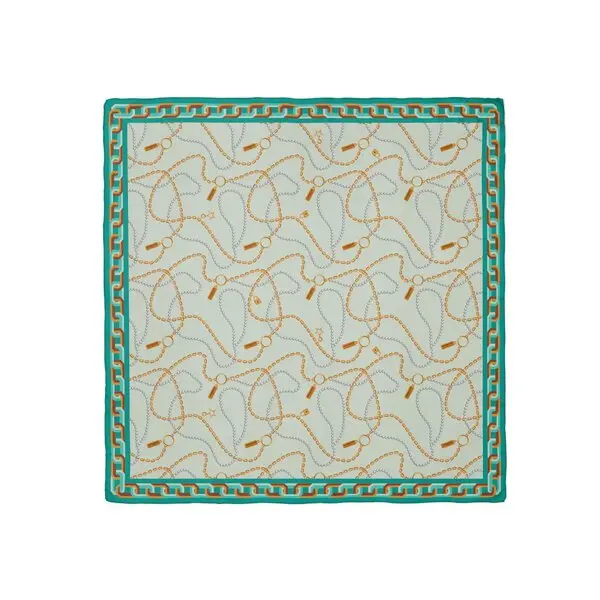 LE PARMENTIER Heritage Chain And Pearls Silk Square Scarf - Green