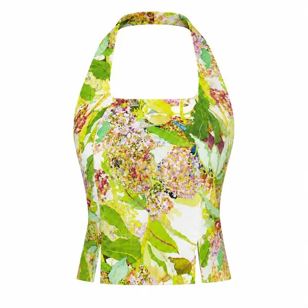 LUMINA ELIGMA The Halterline Linen Blouse Floral - Green