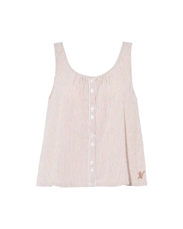 NUDEA Seersucker Button Cami Mocha Stripe - Brown
