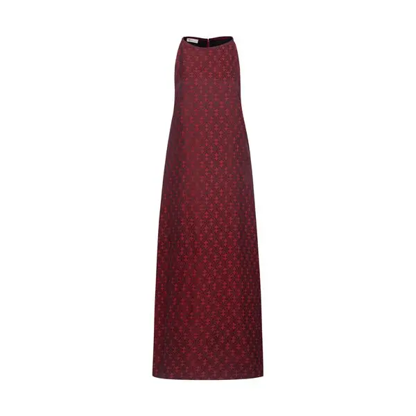 SILK AND BEARS Red / Black Aurora Scarlet Mosaic Hand-dyed Silk Jacquard Maxi Dress - Red/black
