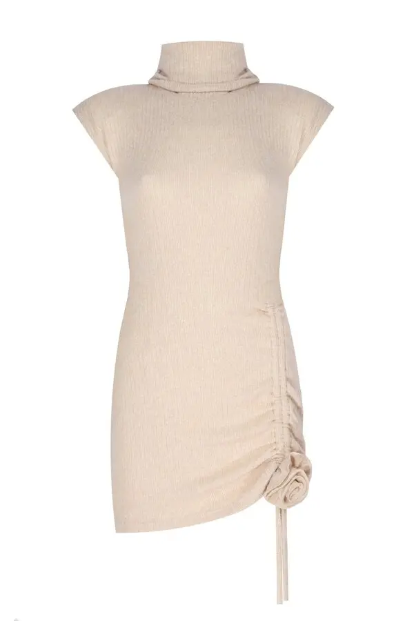NO'DESIGN Neutrals Knit Mini Dress With Rose Detail Ecru - Beige