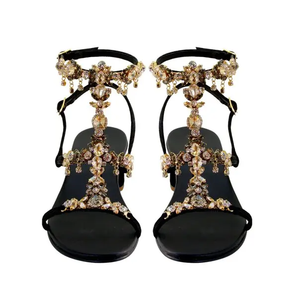 DAMAPREZIOSA Matilde Jewel Sandals With Grey Diamond Crystals And Block Heel - Black